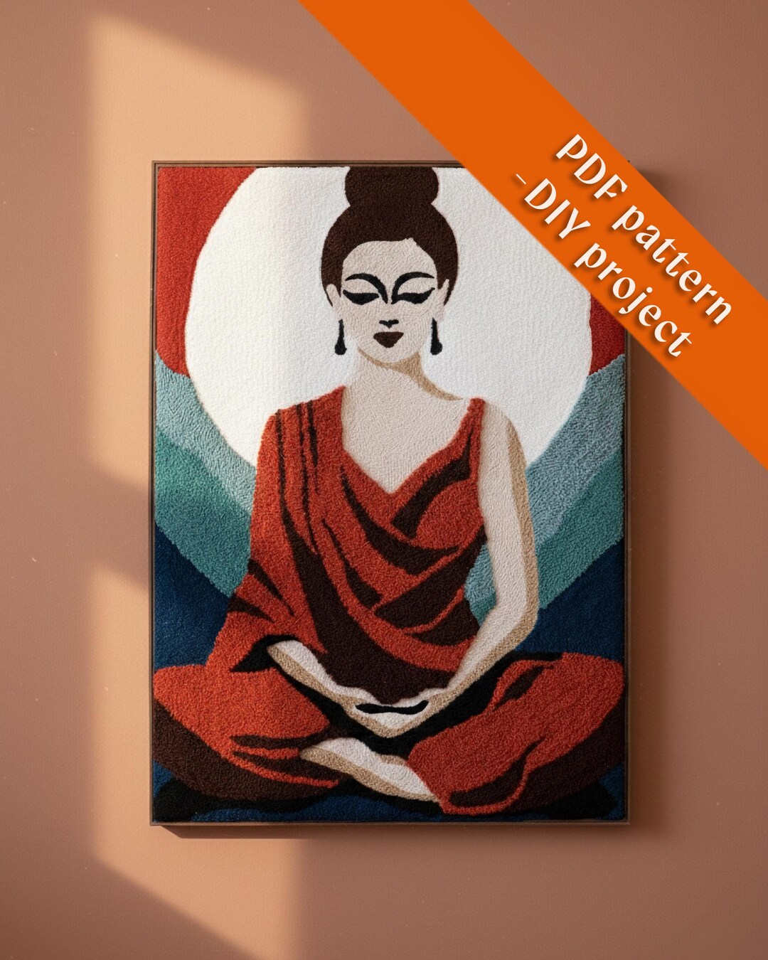 Meditating Woman Punch Needle Pattern, Spiritual Art, Zen Home Decor ...