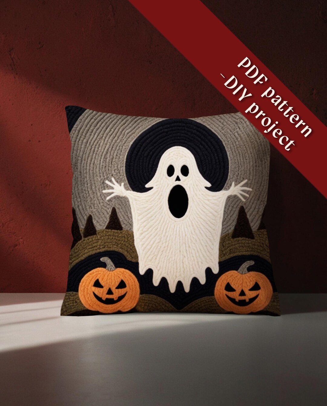 Spooky Ghost & Pumpkins Punch Needle Pattern: Halloween Haunted Decor ...