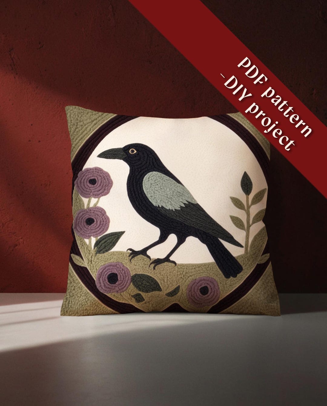 Gothic Raven Punch Needle Pattern, Dark Academia Decor, Edgar Allan Poe ...