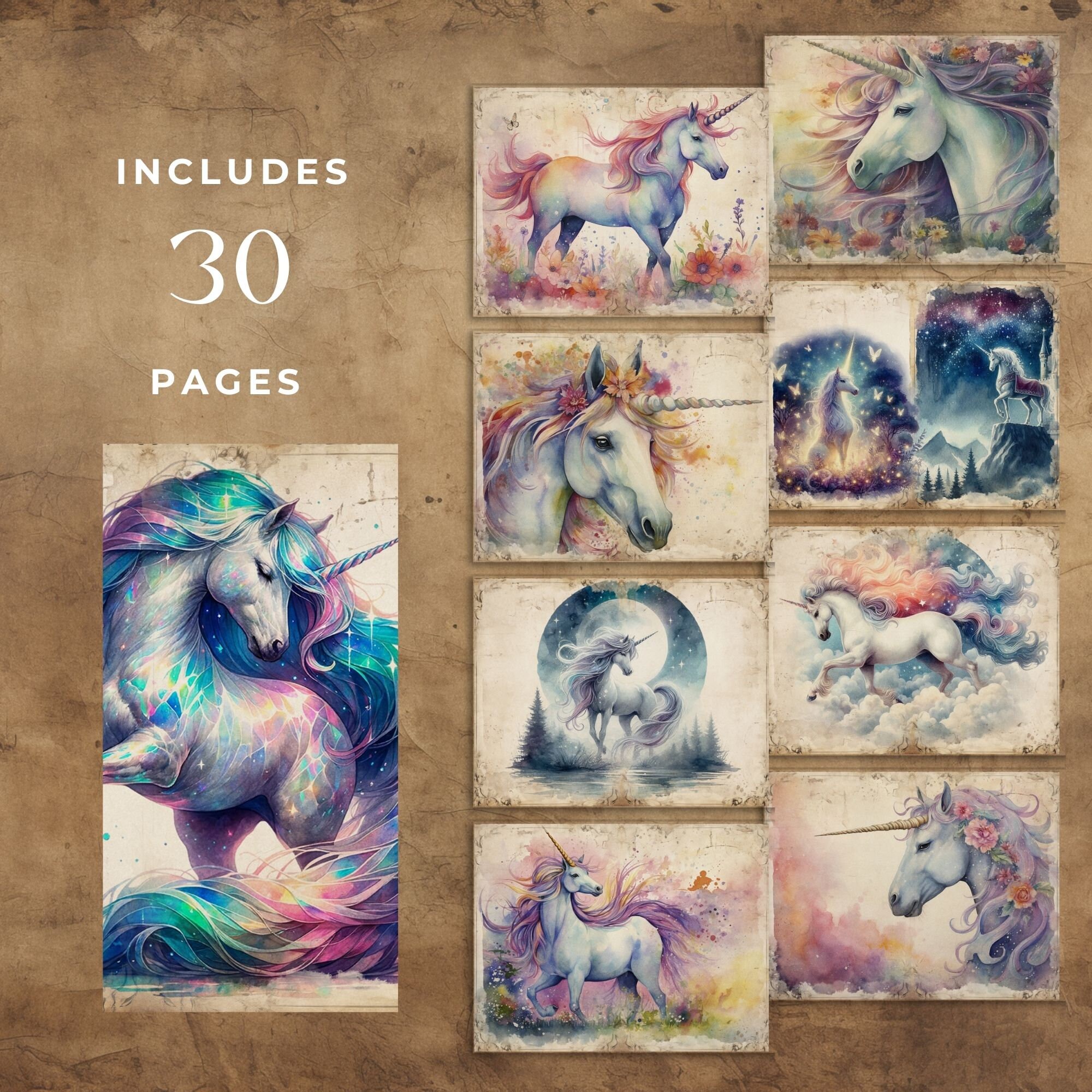 30 Whimsical Unicorn Junk Journal Pages Unicorn Themed Digital Supplies ...