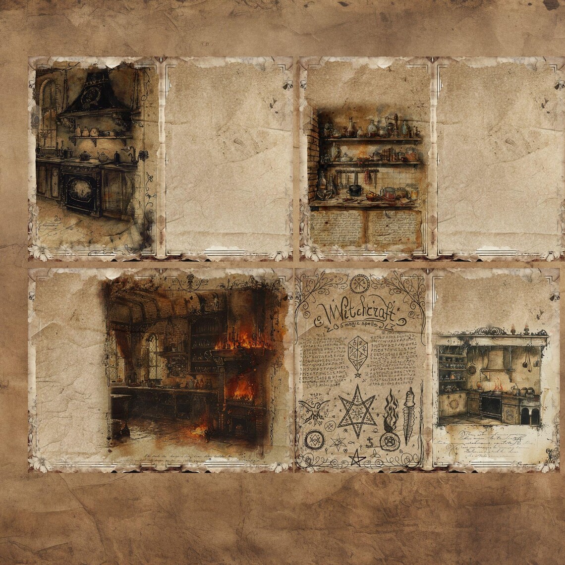 12 X Witches Kitchen Junk Journal Pages Printable Vintage Paper for ...
