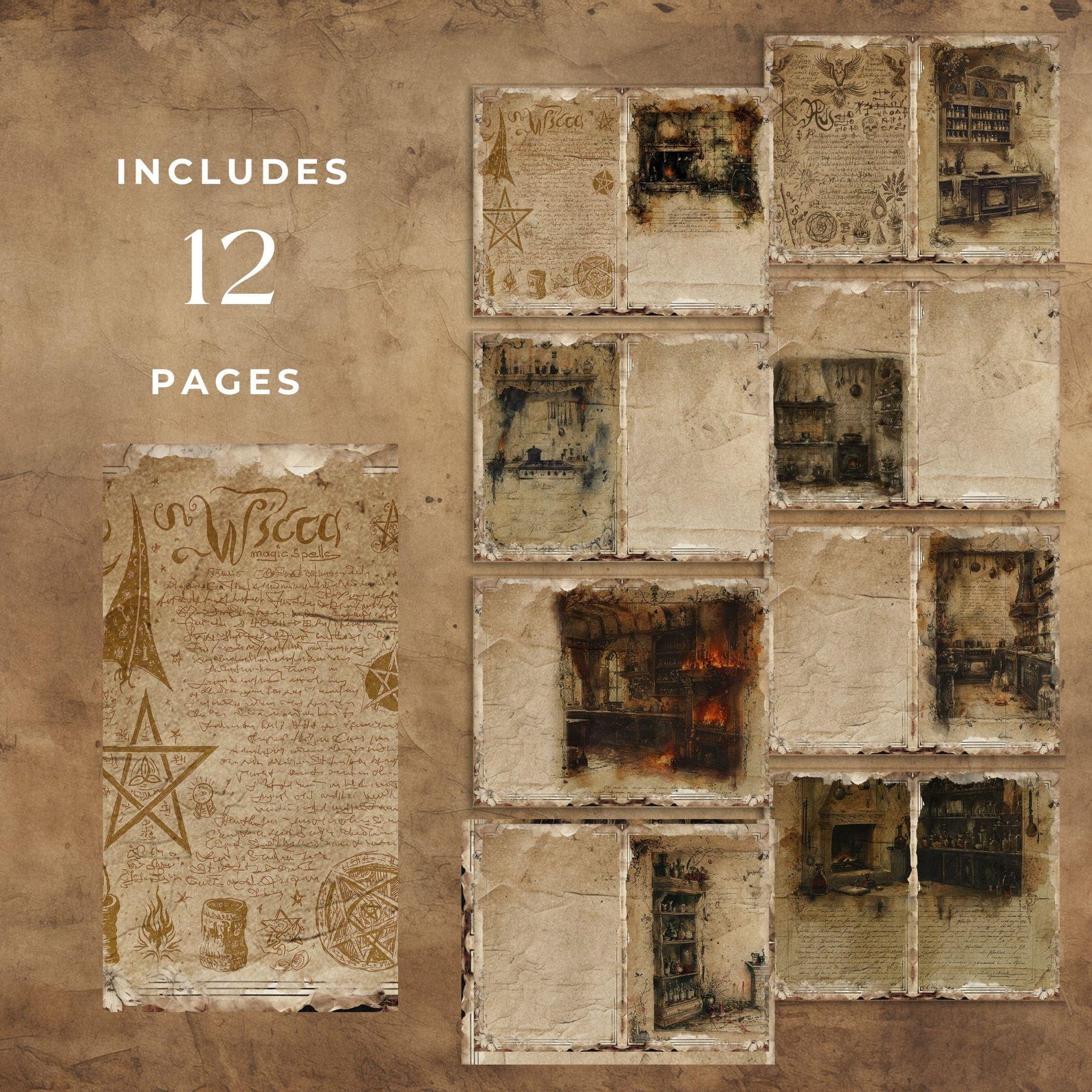 12 X Witches Kitchen Junk Journal Pages Printable Vintage Paper for ...