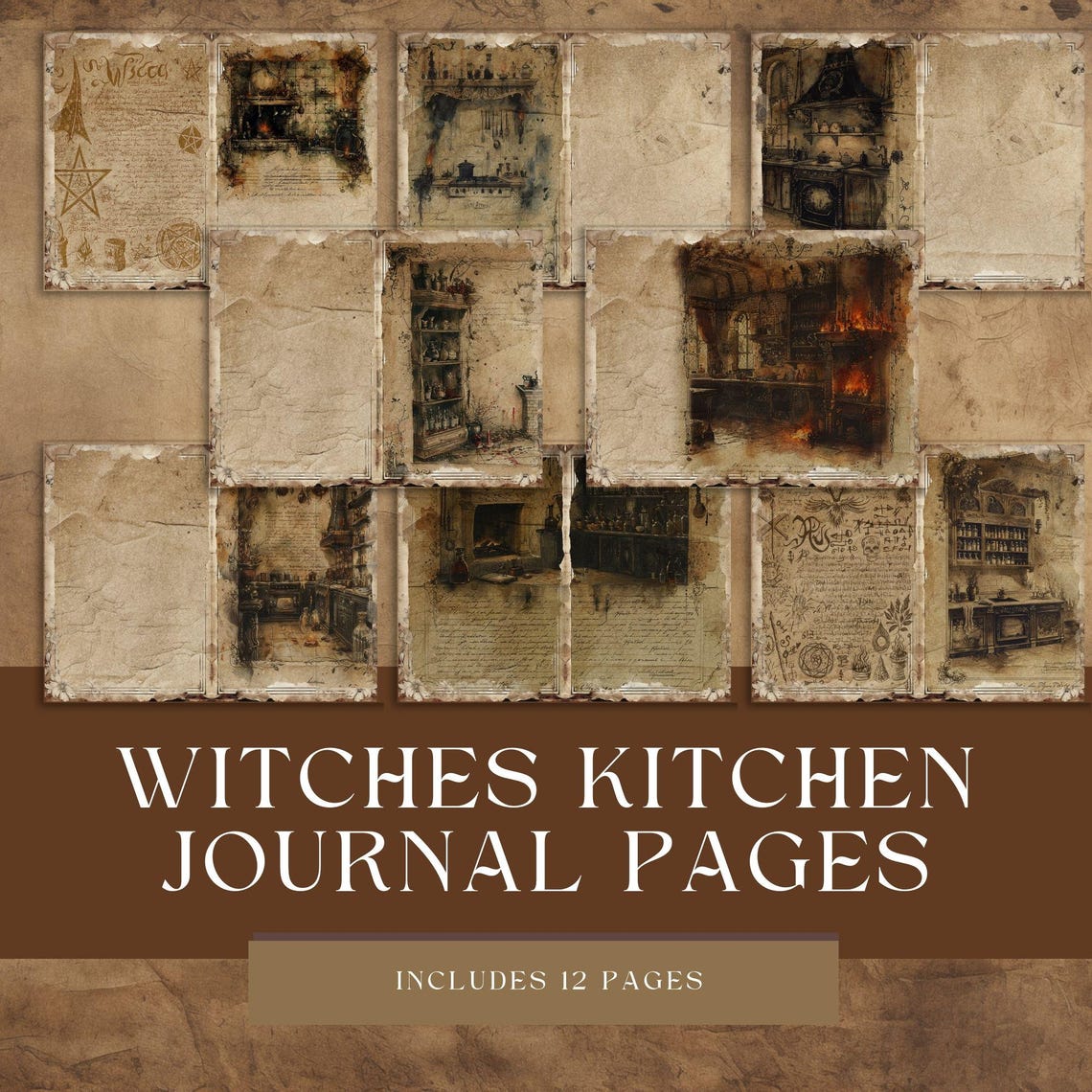 12 X Witches Kitchen Junk Journal Pages Printable Vintage Paper for ...