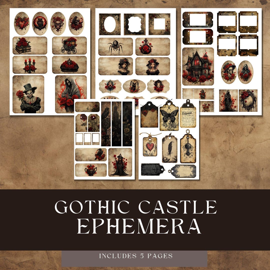 5 Pages of Gothic Halloween Ephemera Printable Spooky Ephemera for Your ...