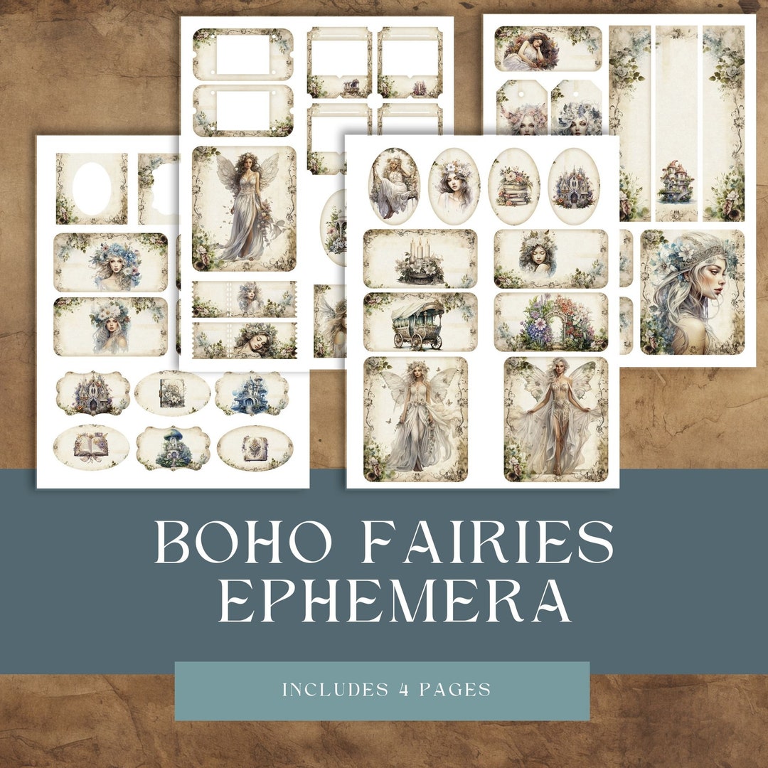 Boho Fairies Journal Digital Paper, 4 Pages of Magical Ephemera for ...