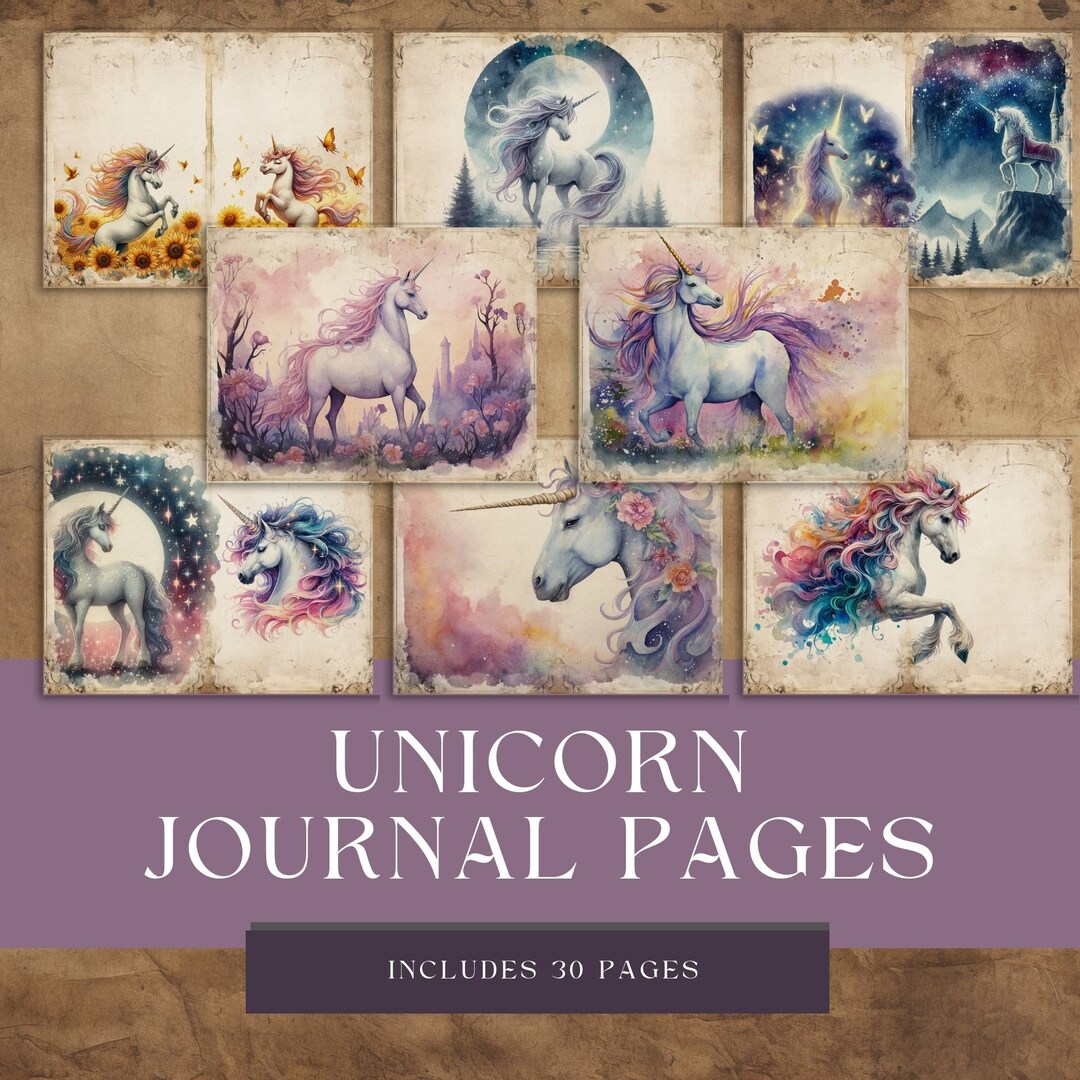 30 Whimsical Unicorn Junk Journal Pages Unicorn Themed Digital Supplies ...