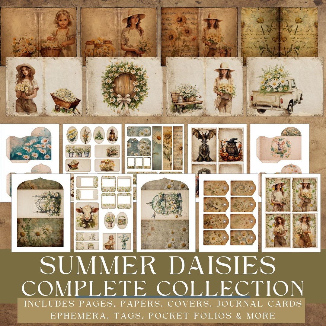 Sun-kissed Daisy Junk Journal Pages, Ephemera, Tags and Cards for a ...