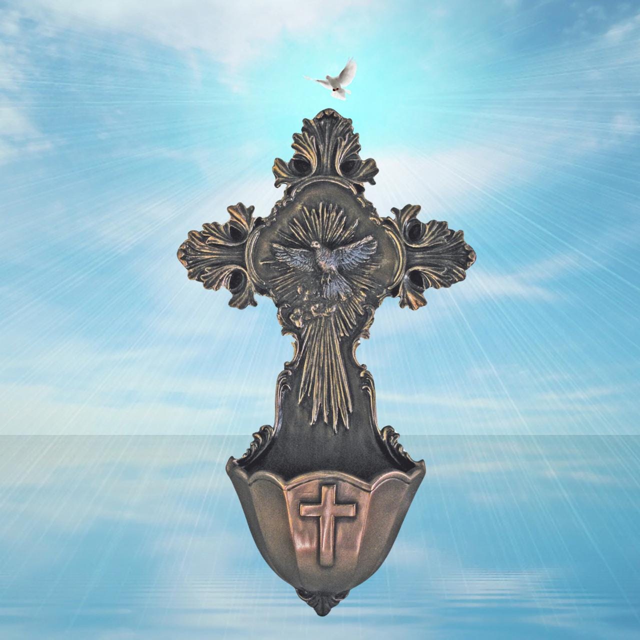 Holy Spirit Holy Water Font Made From Cold Cast Bronze - Etsy