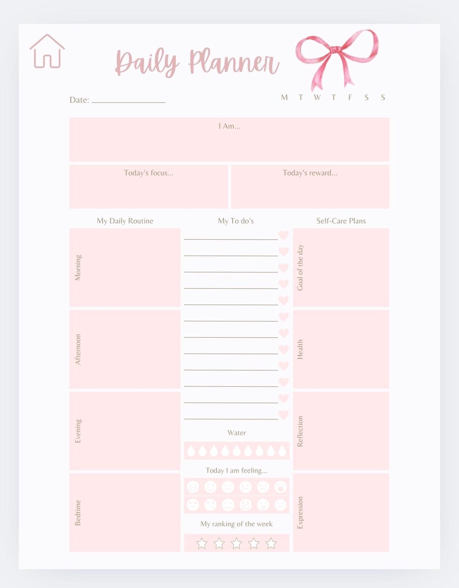 Pink Bow Undated Planner With Monthly Vision Boards, Daily, Weekly ...