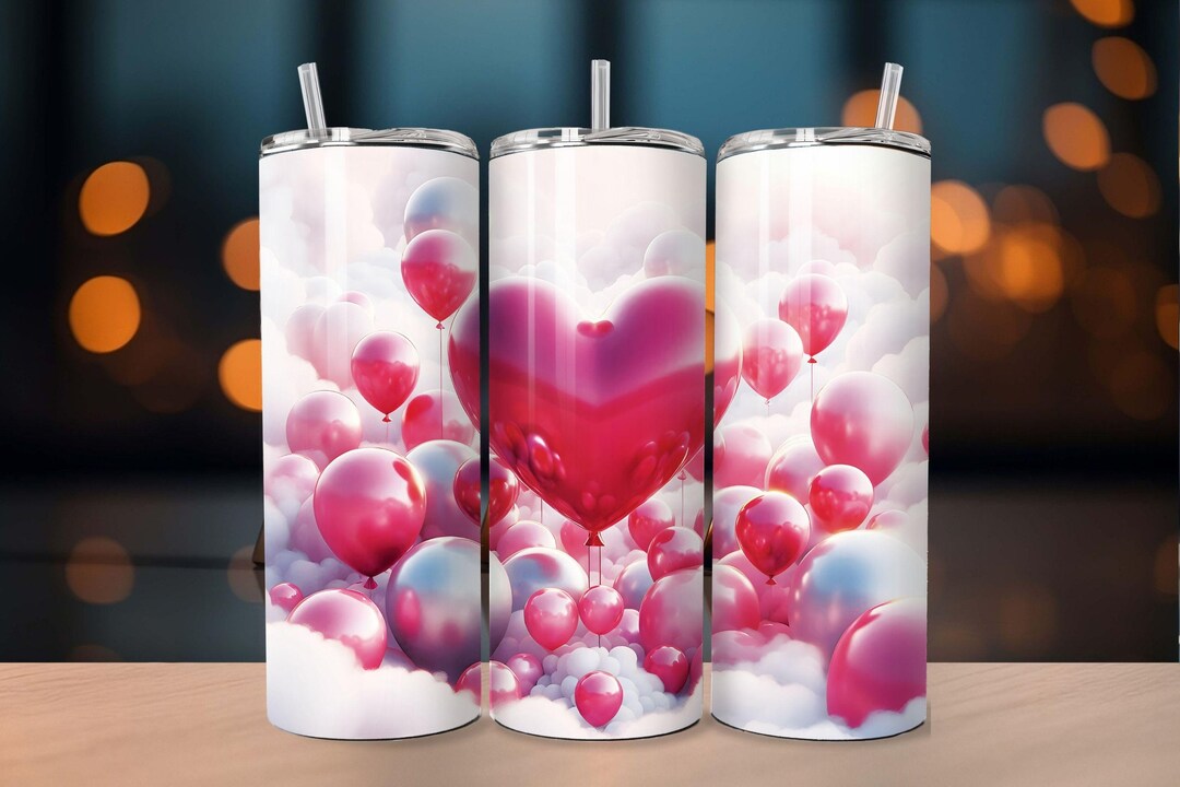 Valentine Theme: Pinky Heart Shape Balloons Design 20oz Straight ...