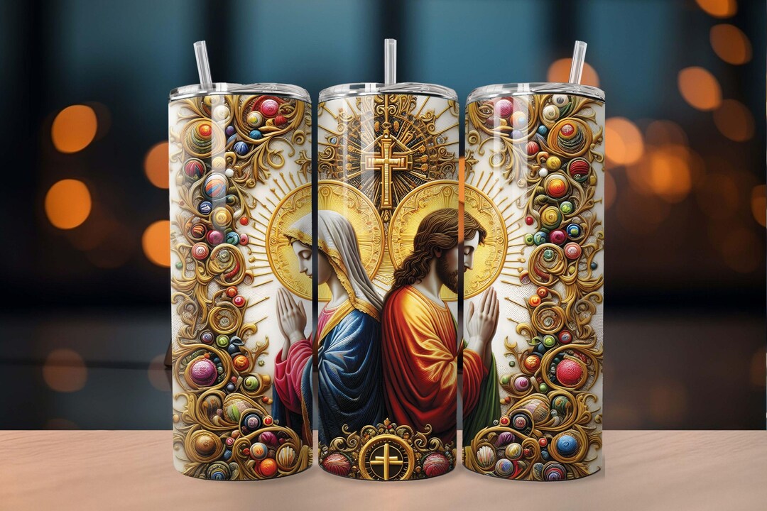 Jesus and Mother Mary Embroidery Design 20oz Straight Sublimation ...