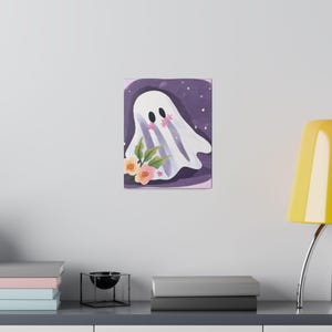 Pink Ghost and Flower Ghost Painting Ghost Flower Poster Spooky Wall ...