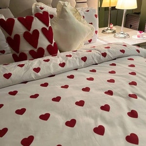 Romantic Red Heart Patterned Duvet Cover Set,2 People Bedding Set,soft ...