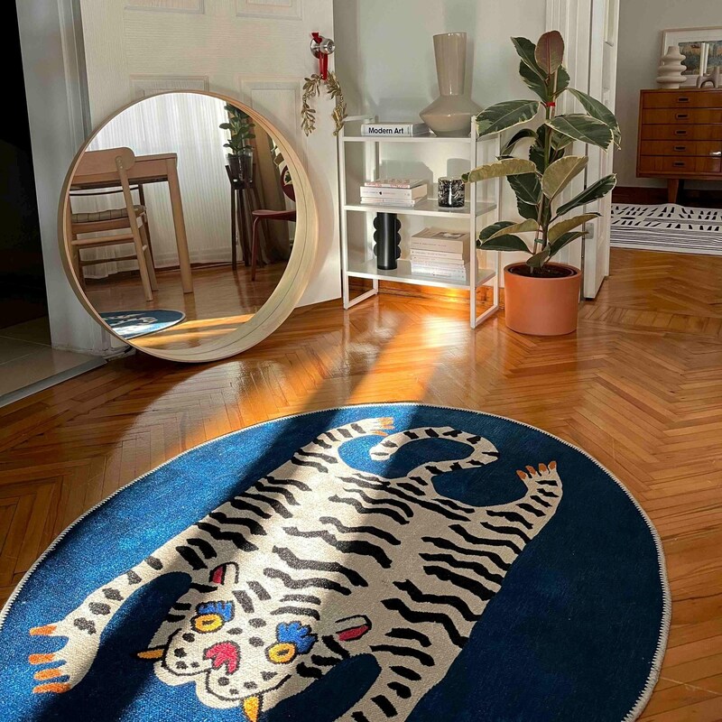 Blue Round Rug - Etsy