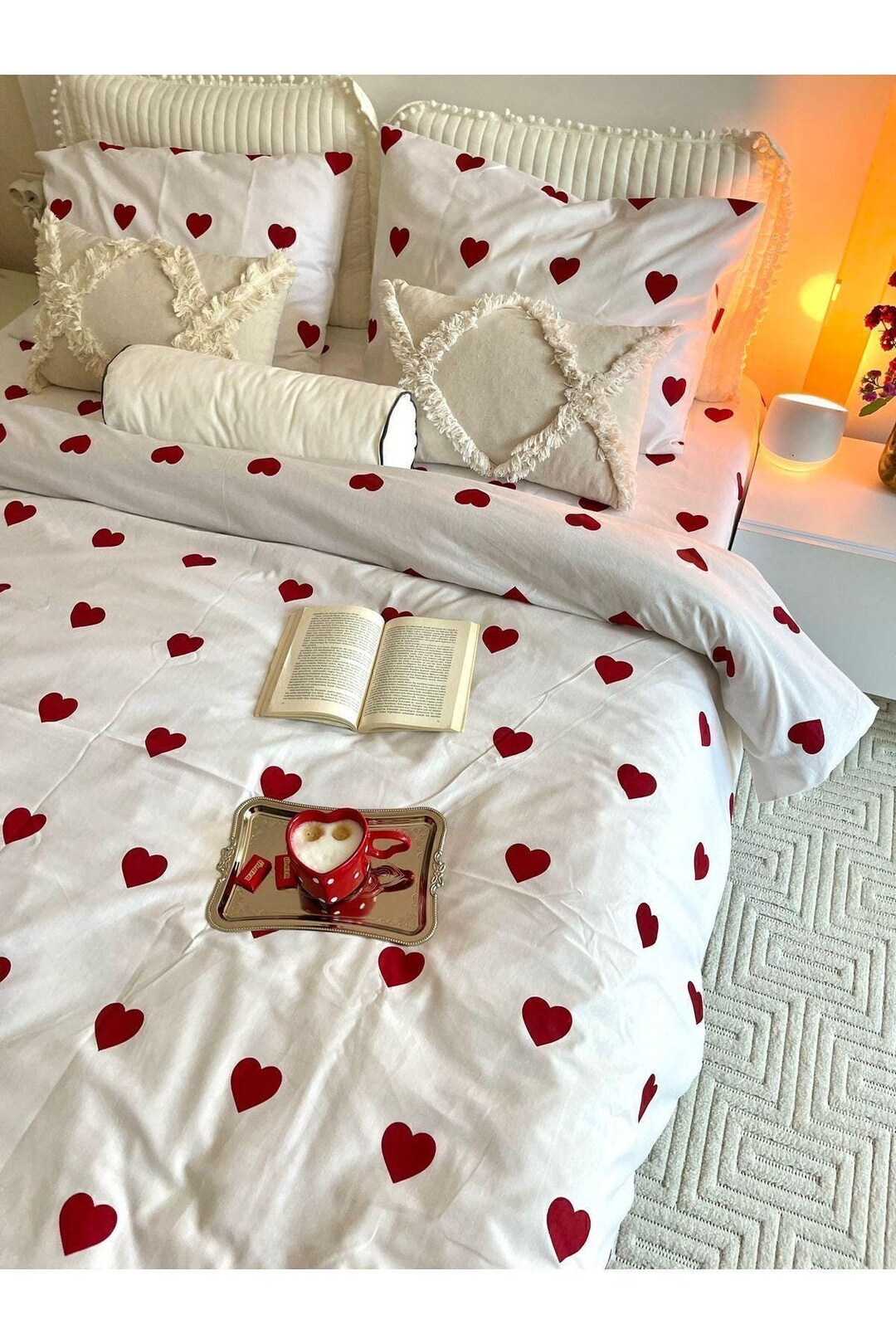 Romantic Red Heart Patterned Duvet Cover Set,2 People Bedding Set,soft ...
