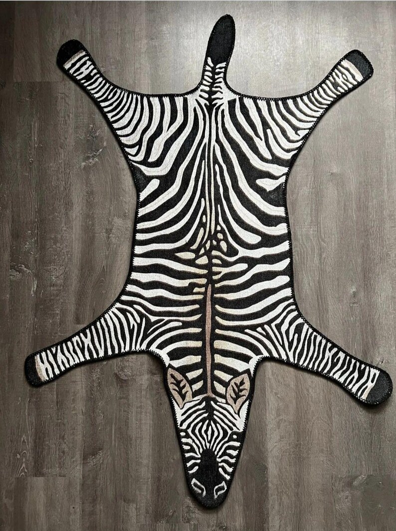 Safari Style Zebra Print Rug, Animal Shaped Floor Mat, Faux Zebra Skin ...