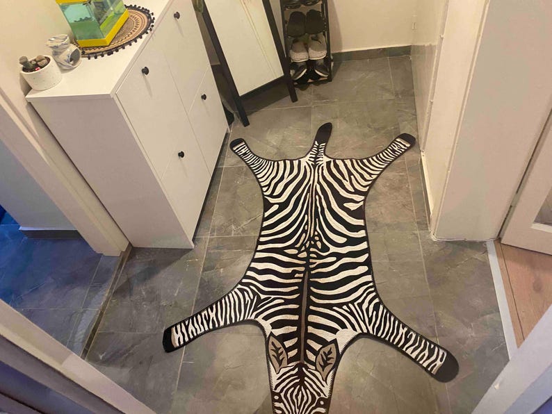 Safari Style Zebra Print Rug, Animal Shaped Floor Mat, Faux Zebra Skin ...