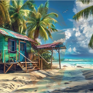 Bundle Pc/tablet Digital Wallpaper Hut on Beach - Etsy
