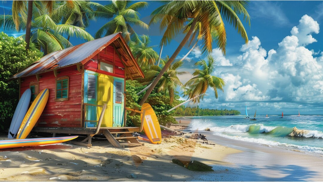 Bundle Pc/tablet Digital Wallpaper Hut on Beach - Etsy