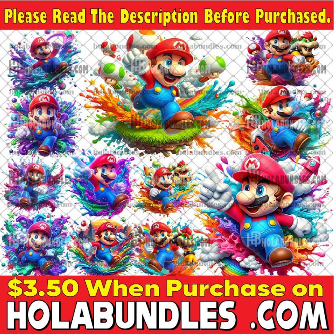12 PNG Super Mario Splash and Watercolor Digital Design PNG File for ...