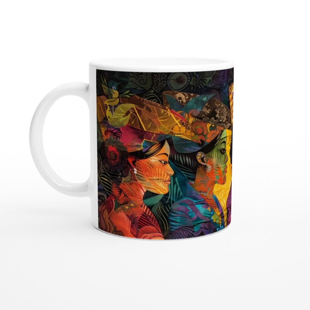 White Ceramic Mug Batik Women, Gift Idea, Present, Cup, Coffee, Tea ...