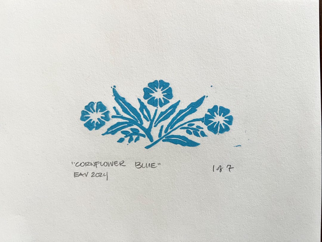 4x6 Linocut Print: Cornflower Blue - Etsy