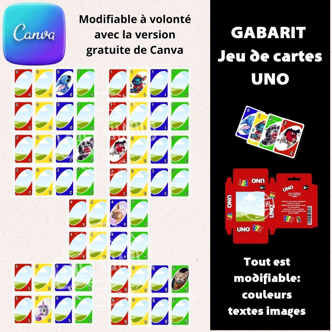 DOWNLOAD Template UNO Card Game Editable Template on Canva Text Images ...