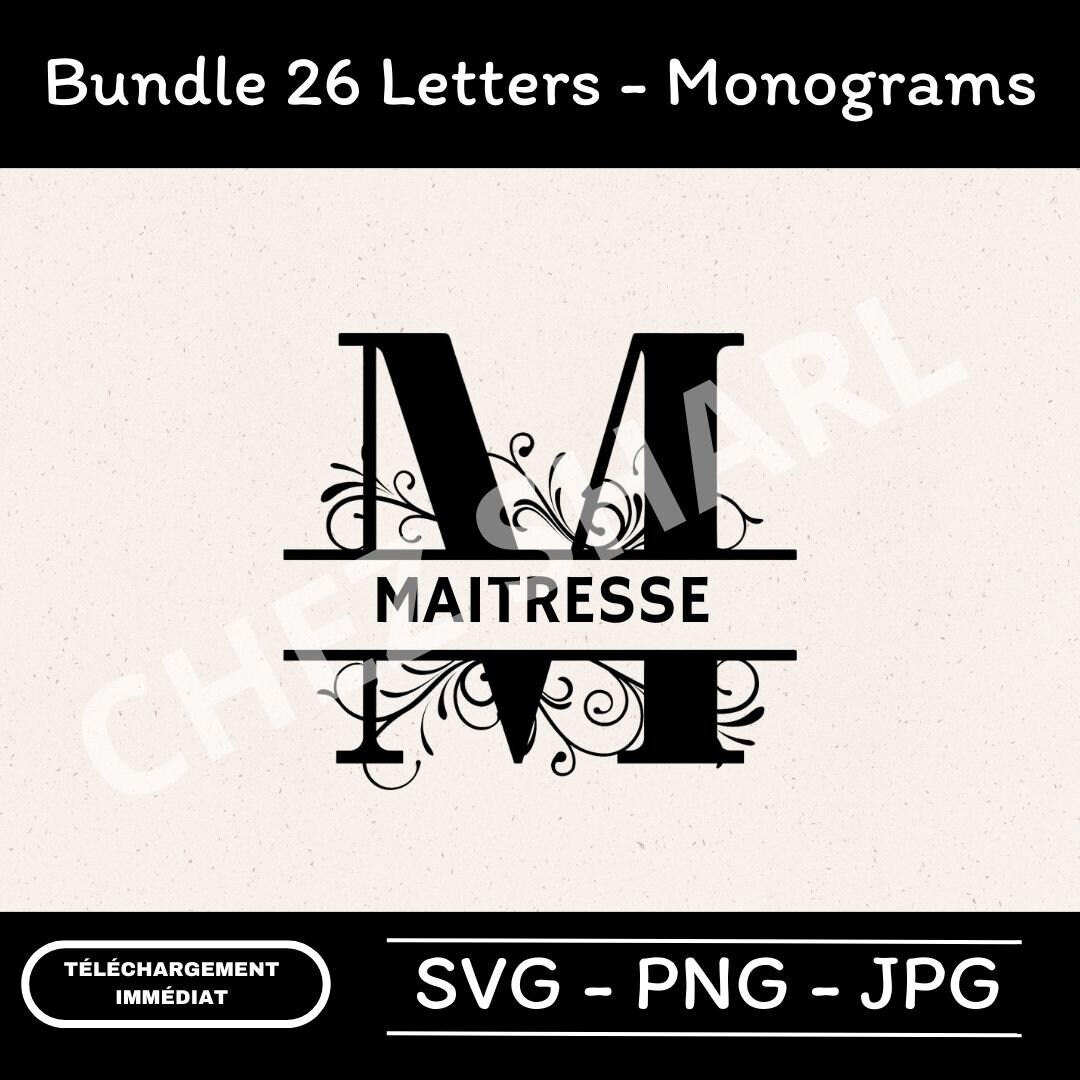 DOWNLOAD Split Monogram Svg, Jpg, Png, Floral Monogram Clipart, Swirls ...