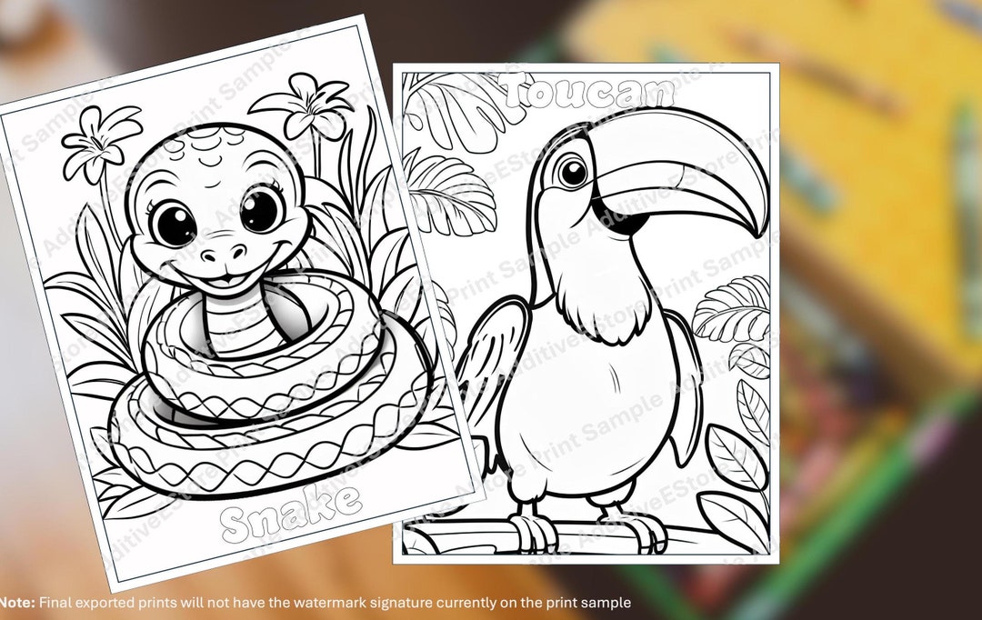 BOGO 2-pack Snake&toucan Jungle Animal Coloring Pages Kids, Adults ...