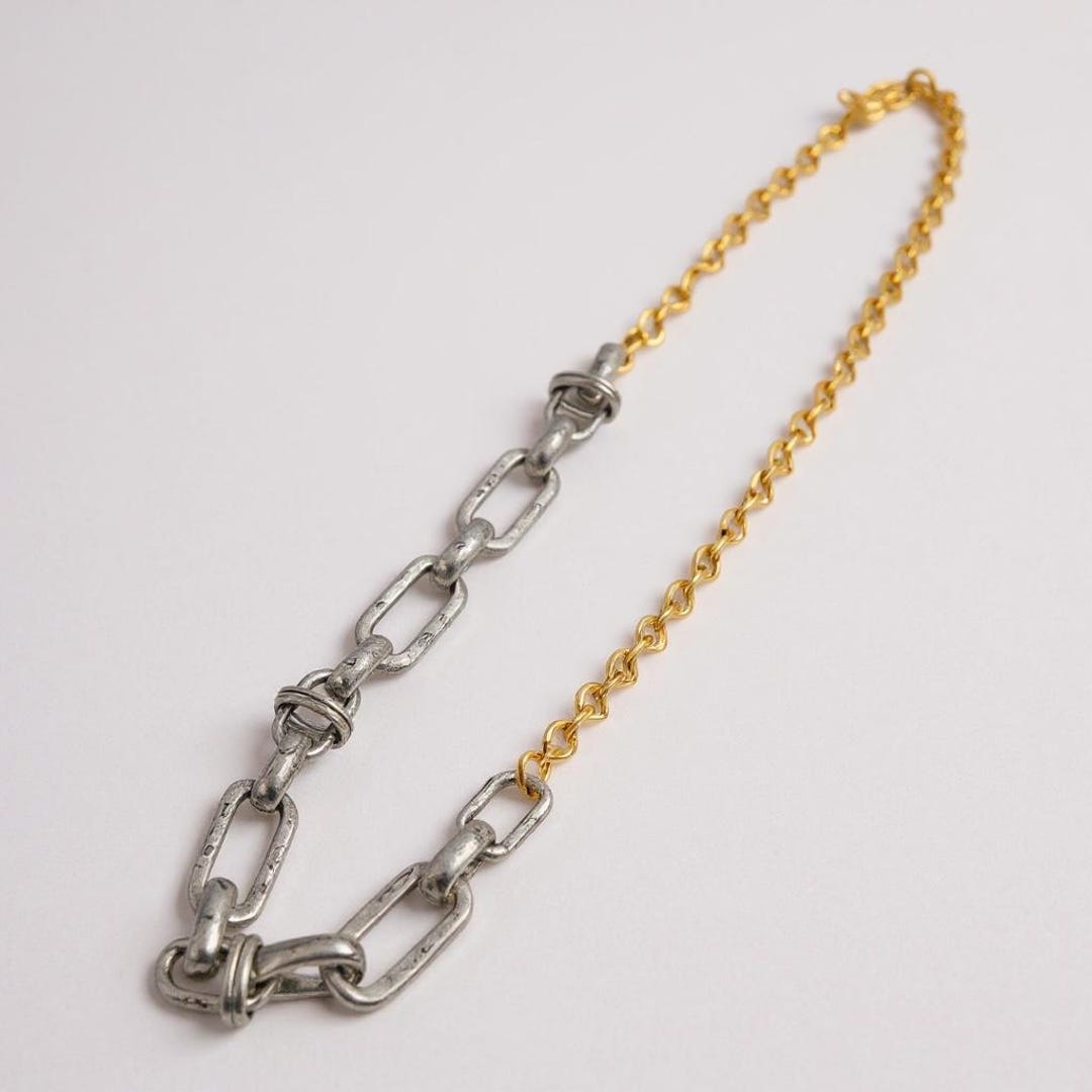 Mixed Metal Chunky Chain Necklace: Gold & Silver Two-tone Statement ...