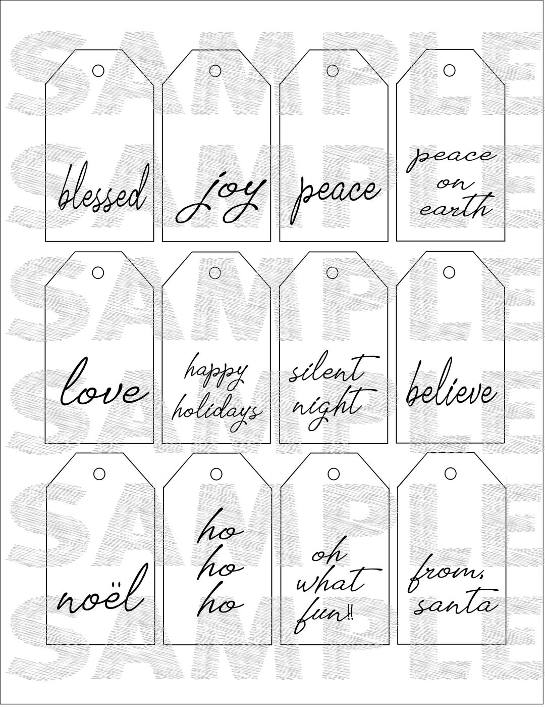 Christmas Script Holiday Package Tags Digital Download NOT a Printed ...