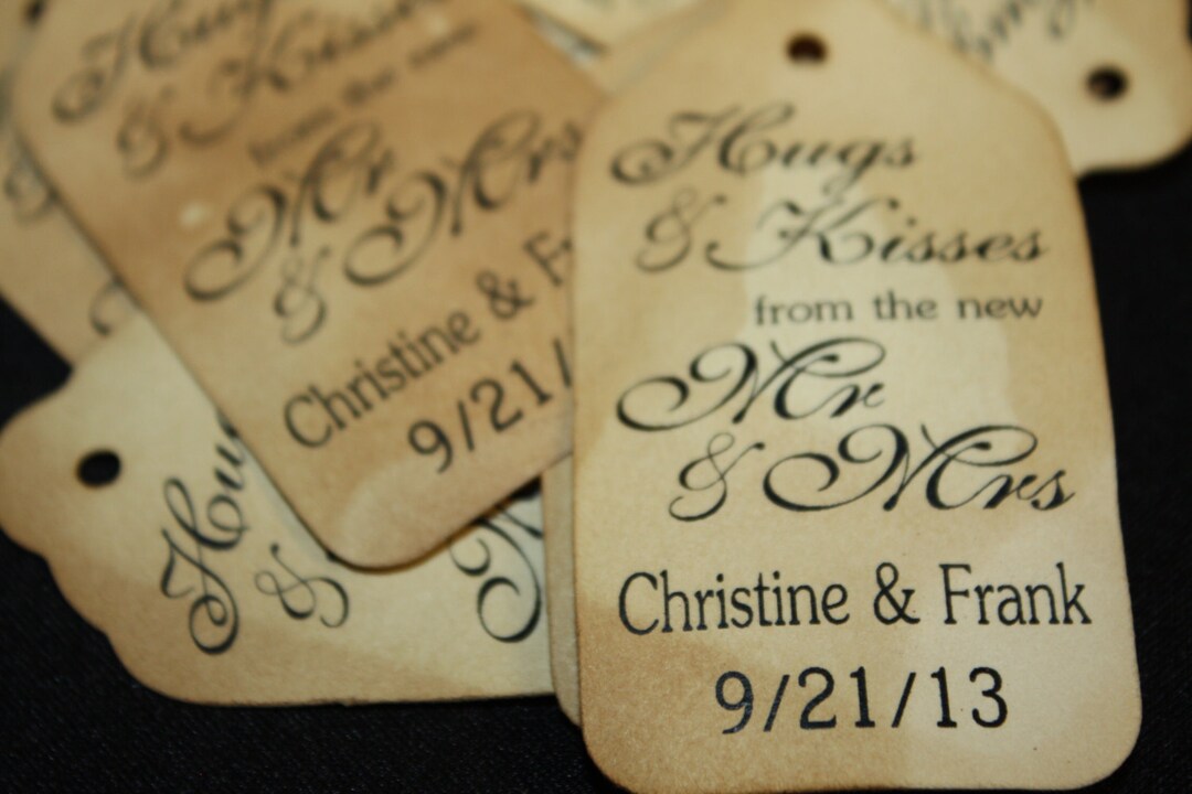 Script Hugs and Kisses Personalized Wedding Favor Tag Choose Your ...