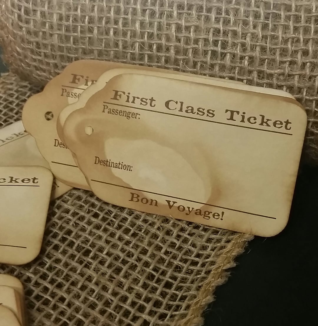 First Class Ticket Travel Stub Luggage Style Favor Tags 3 1/4 Inches ...