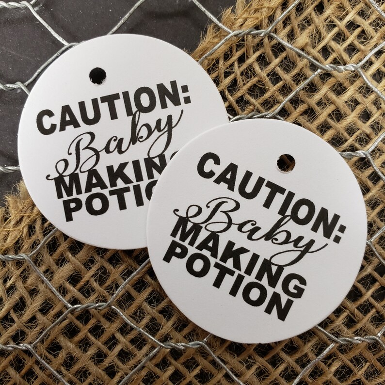 Caution : Baby Making Potion Personalized 1.5inch ROUND Tag Choose Your ...
