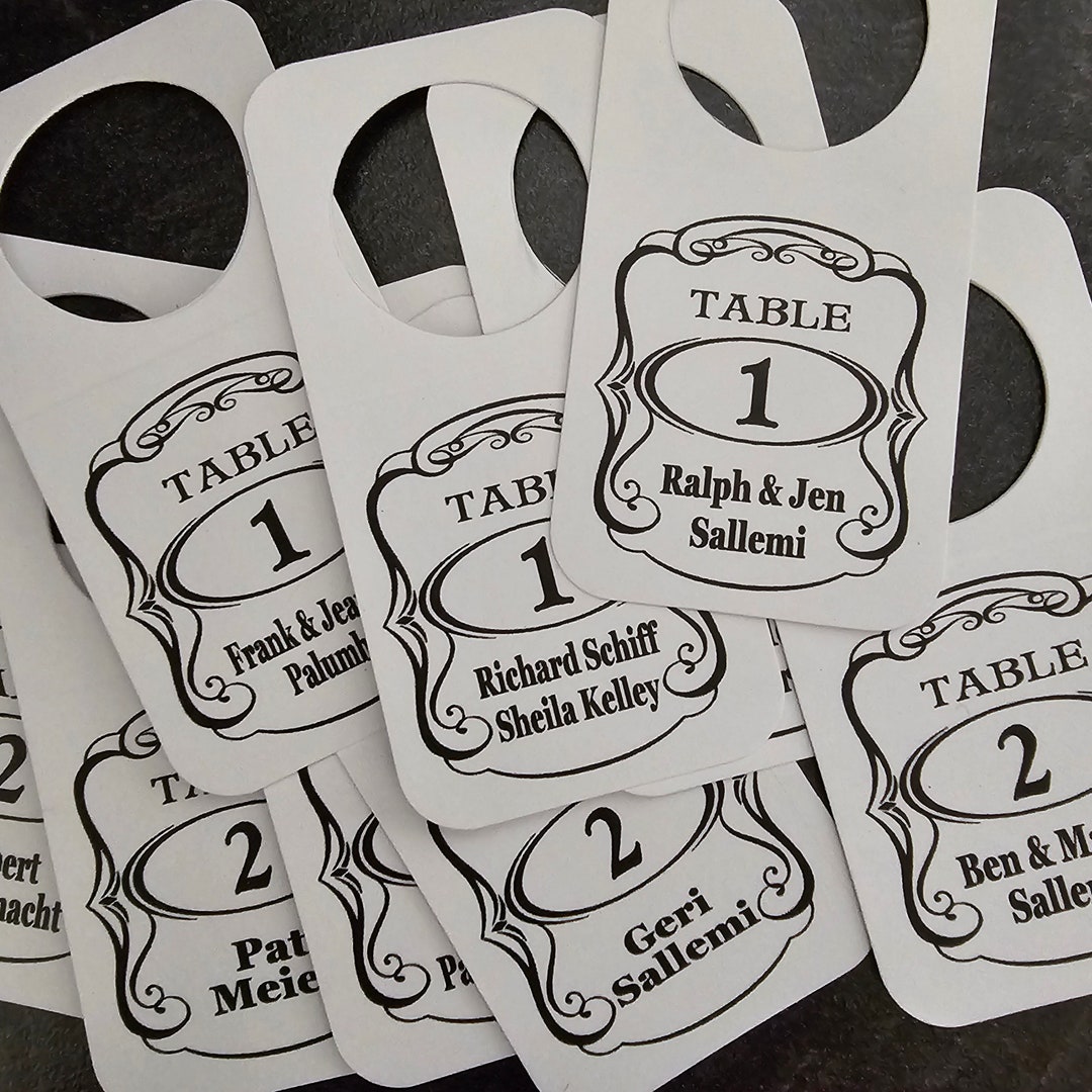 Guest Names With Table Number Bottle Hang Over Style Tag (RECTANGLE ...
