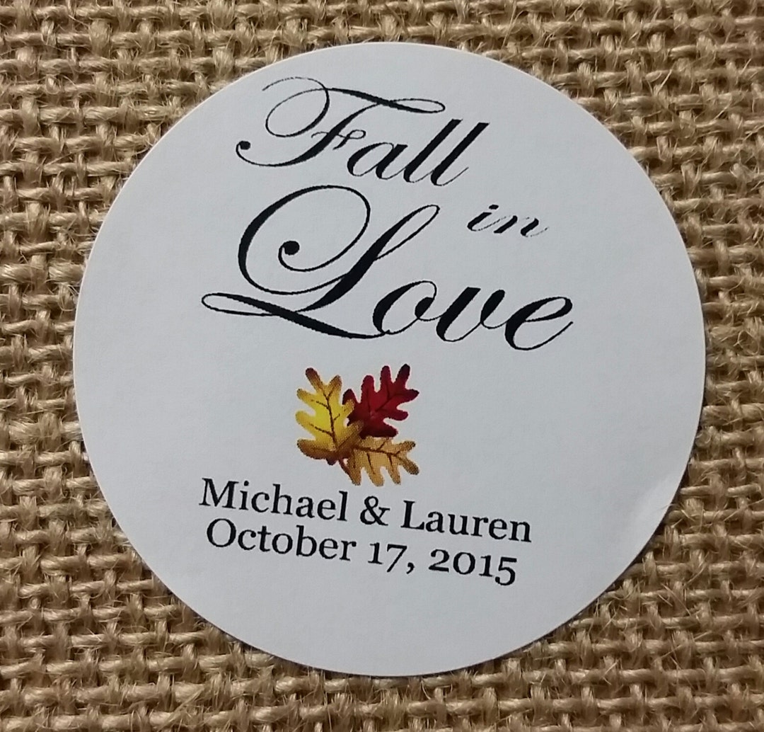 Fall in Love 2" STICKER Personalized Wedding Engagement Shower Favor ...