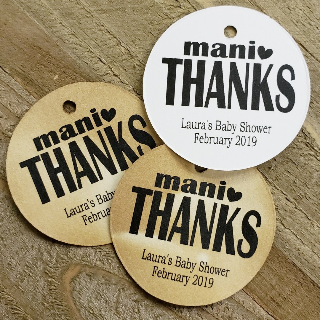 Mani Thanks Personalized 1.5inch ROUND Tag Choose Your Amount Shower ...