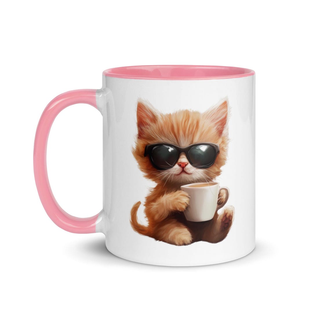 Kitten Cat Drinking Coffee Mug, Cute Cat Mug, Cute Kitten Mug, Coffee ...
