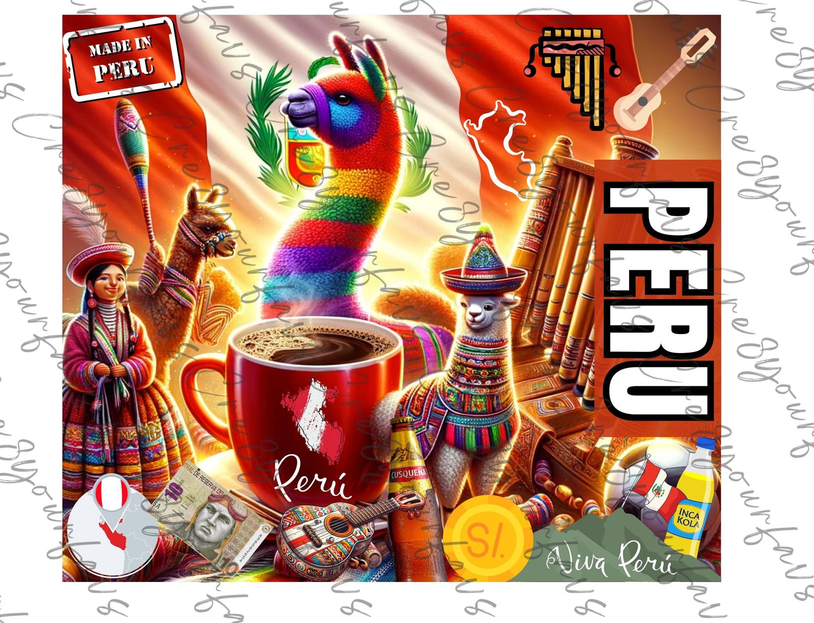 Peru Flag Digital Design for Tumbler Wraps, Stickers, Mugs, T-shirts ...