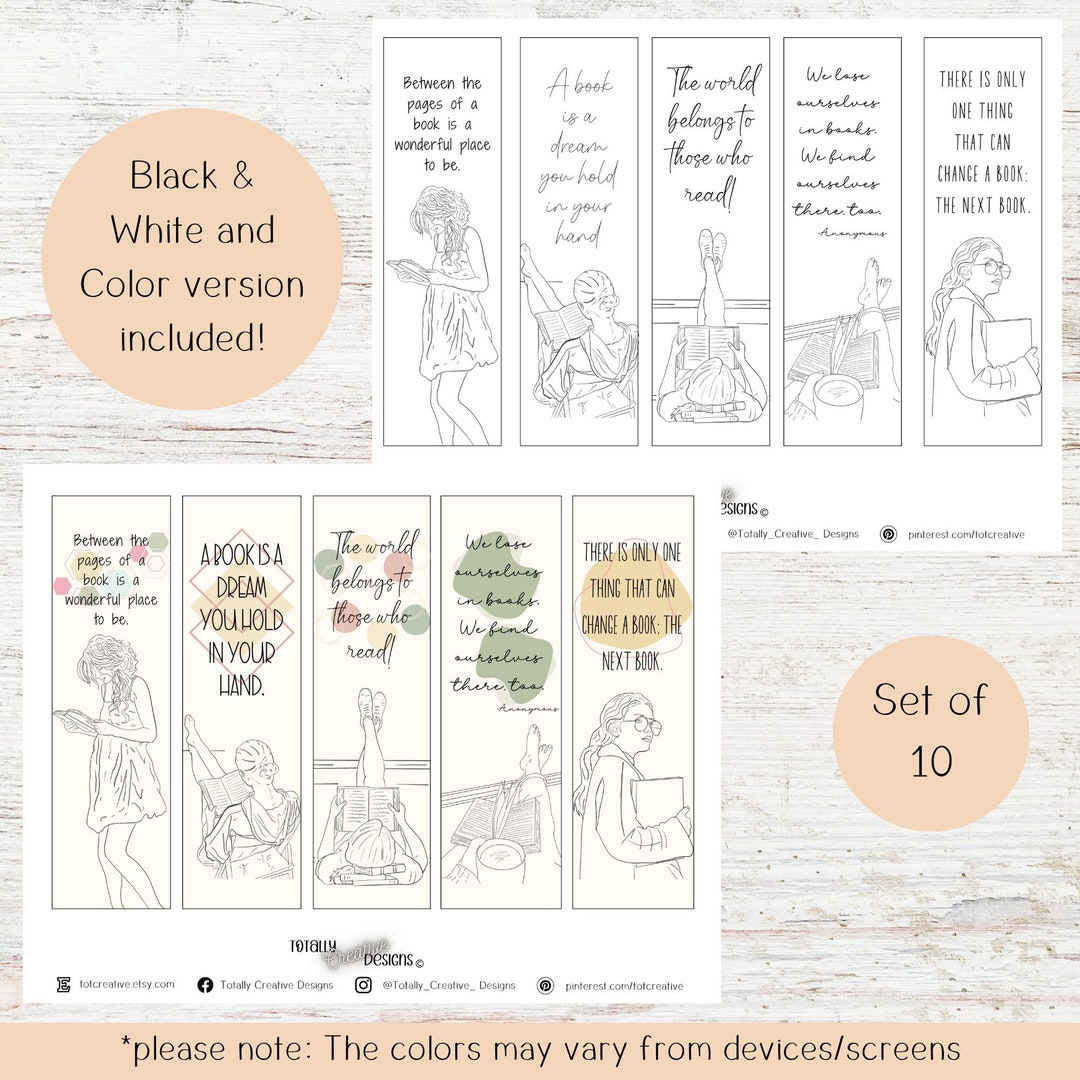 Printable Bookmark Set, Boho Bookmark Set, Digital Download for Readers ...