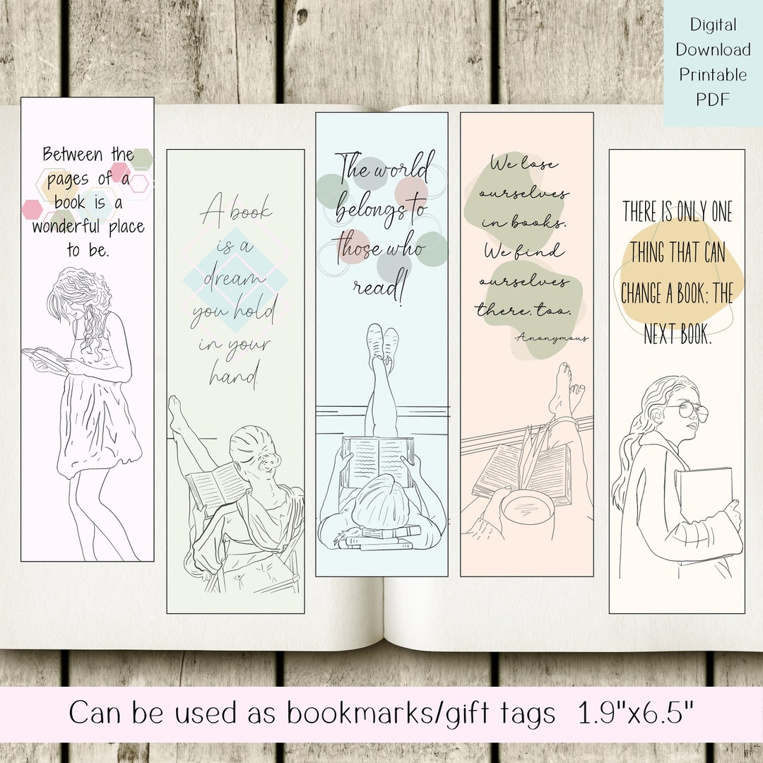 Bookmark Printable Set, Pastel Bookmark Set, Book Lover Gift, Instant ...