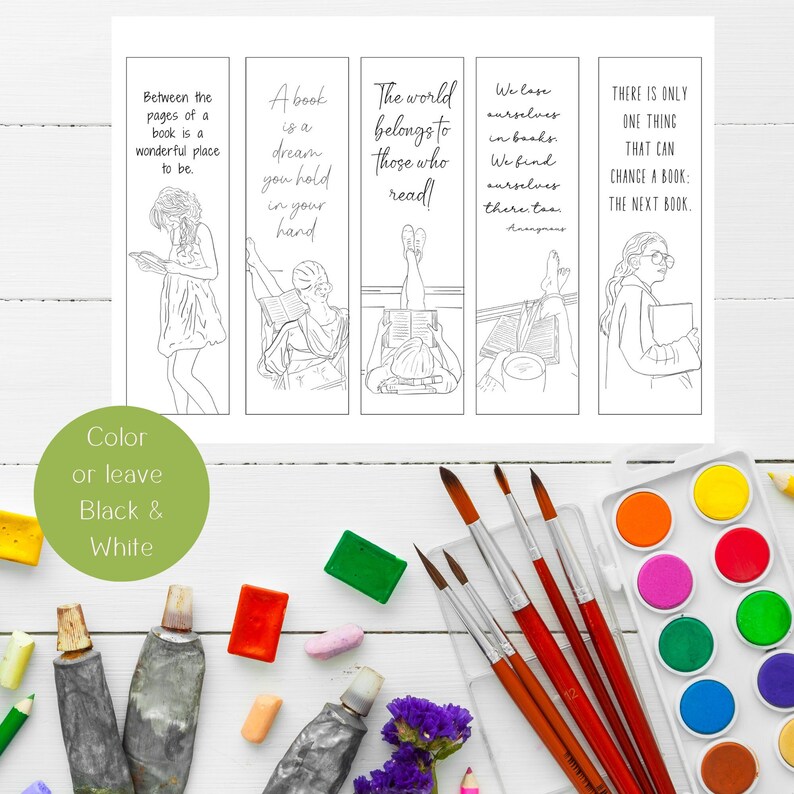Bookmark Printable Books Watercolor Book Lover Gift for Readers Instant ...