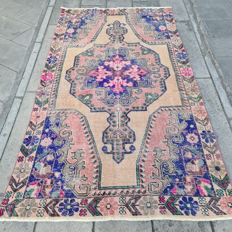 Blue Pink Turkish Rug - Etsy