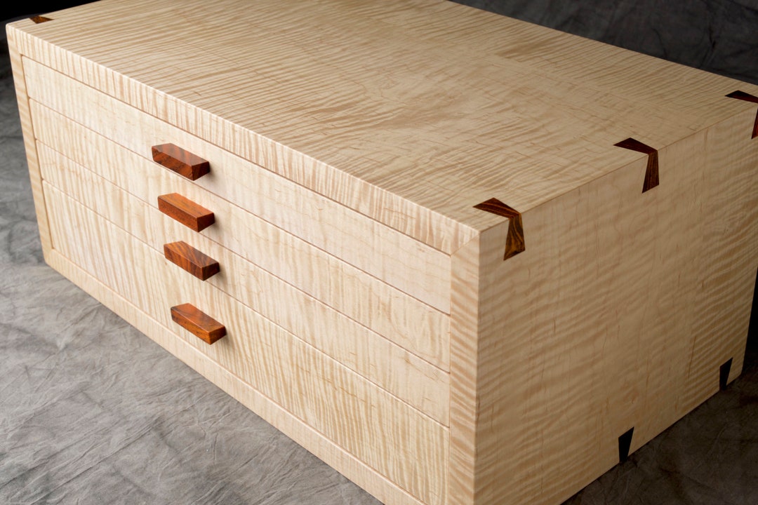 Large Jewelry Box--curly Sugar Maple, Rosewood Jewelry Box - Etsy