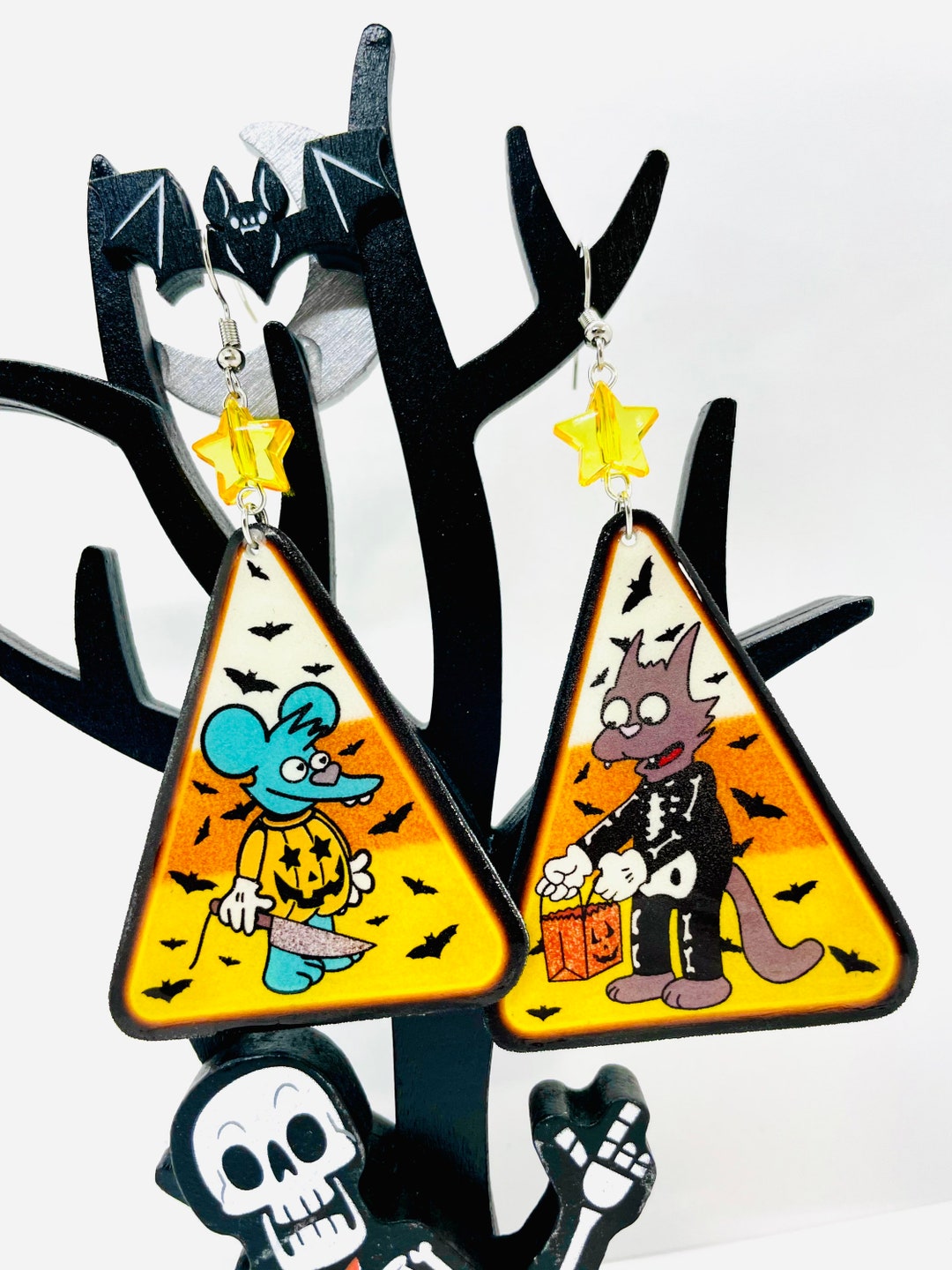 Itchy and Scratchy Candy Corn Dangle Earrings MADE TO ORDER - Etsy