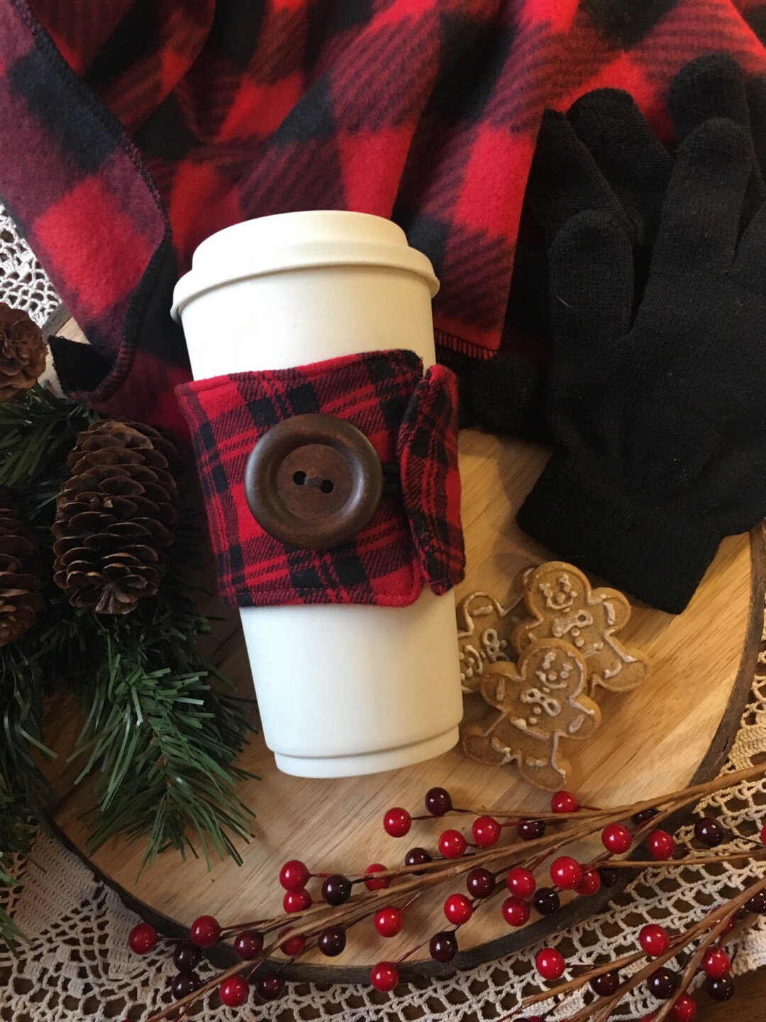 Flannel Coffee Cozy in Red/black - Etsy