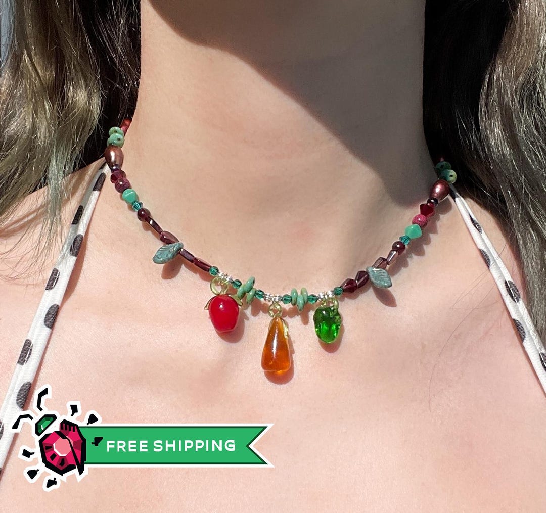 Garnet Apple Fruits Beaded Charm Necklace - Etsy