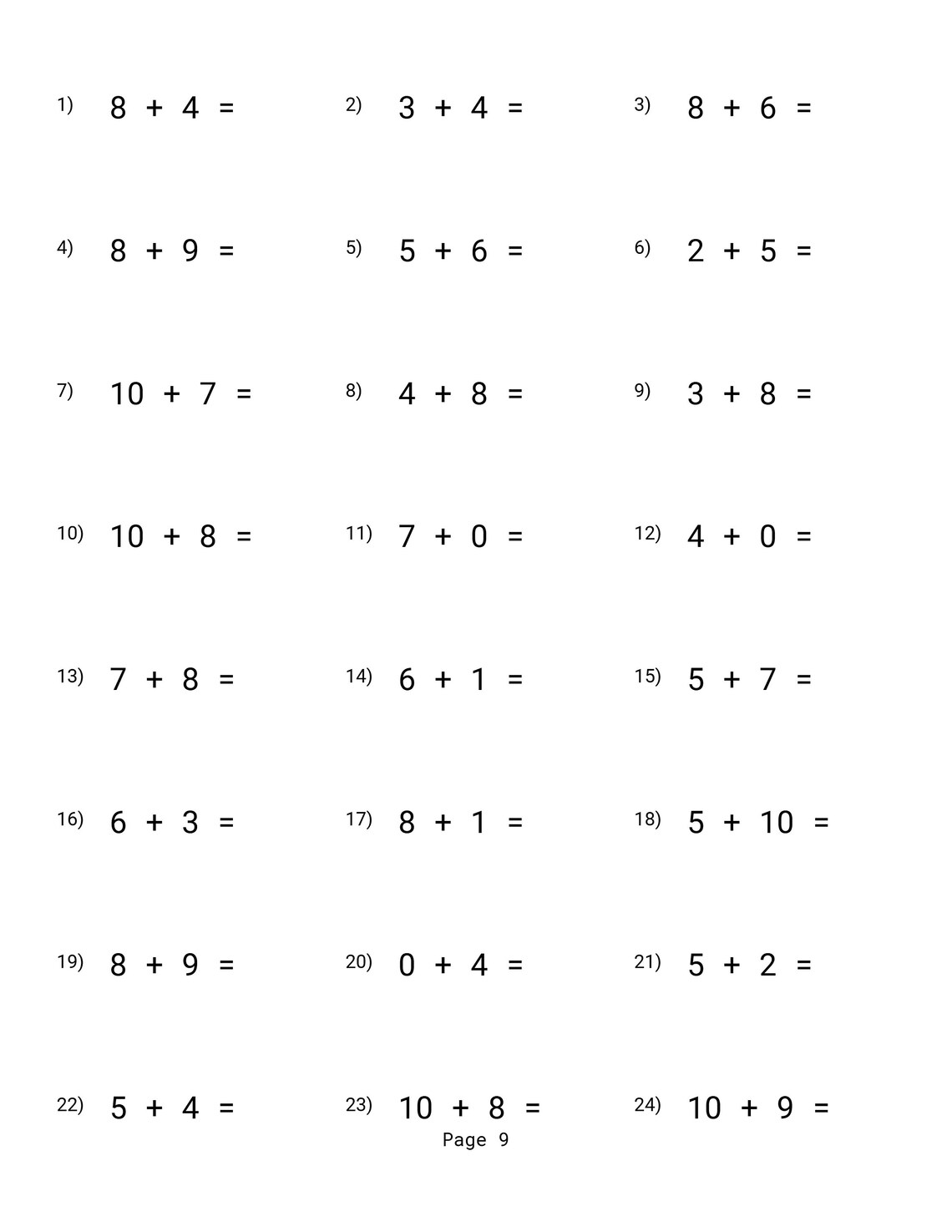 Basic Math Addition Worksheet, Printable Practice (PDF Pattern) - Etsy