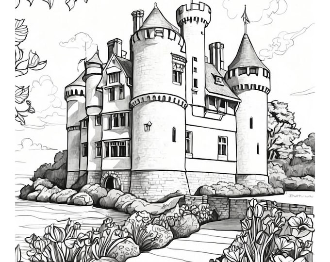Detailed Medieval Castle Coloring Pages: Fantasy Art (digital Download ...