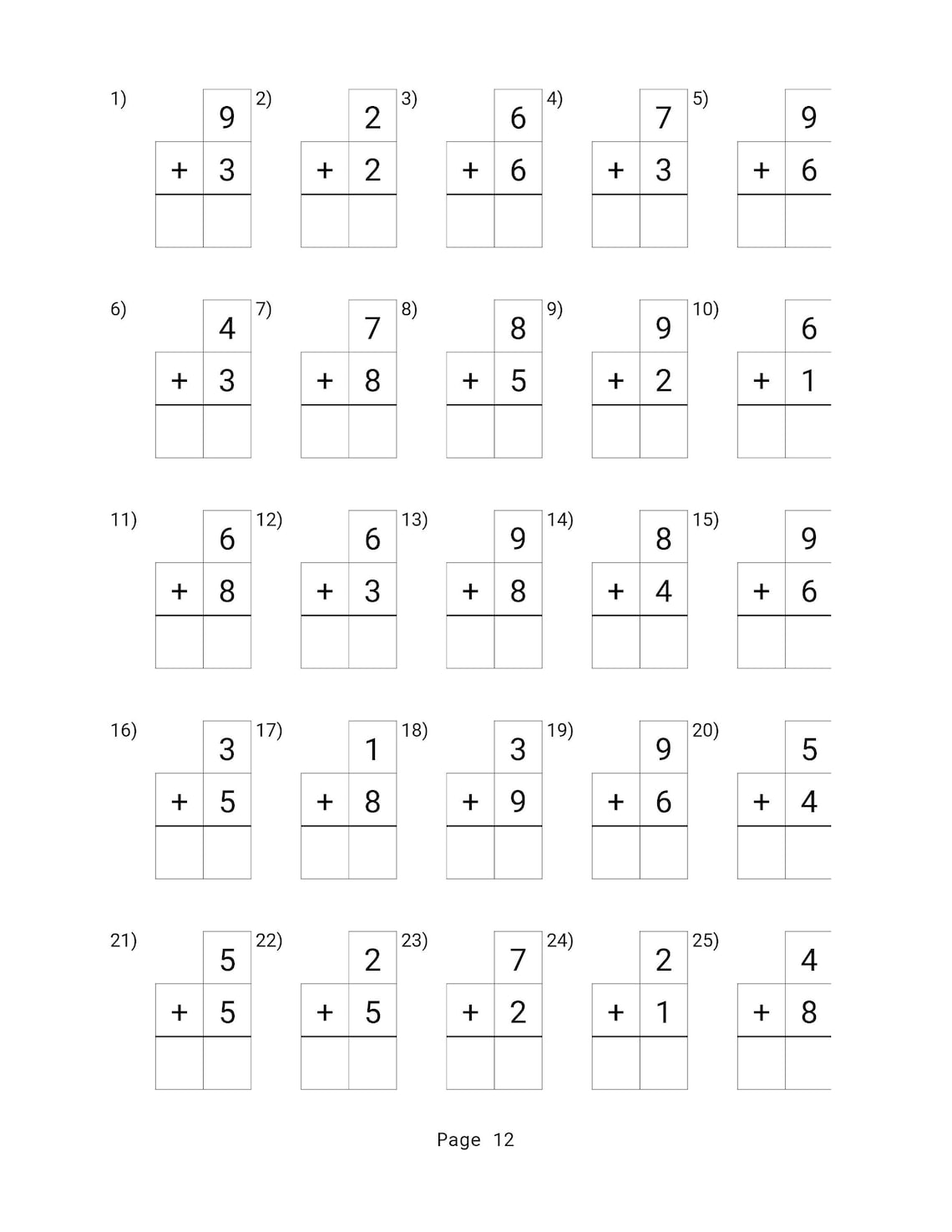 Basic Math Addition Worksheet, Printable Practice (PDF Pattern) - Etsy